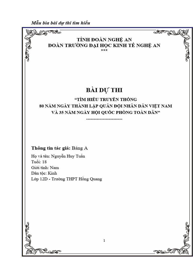 MẪU BÌA BÀI DỰ THI | PDF