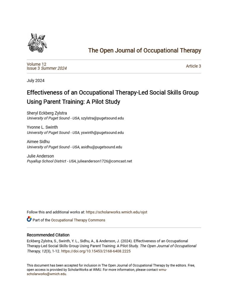 Effectiveness of An Ot-Led Social Skills Group Using Parent Training ...