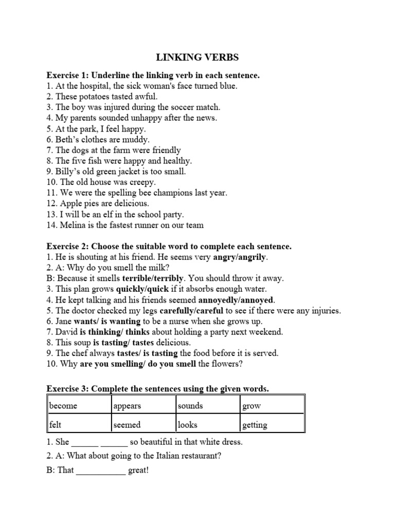 LINKING VERBS | PDF