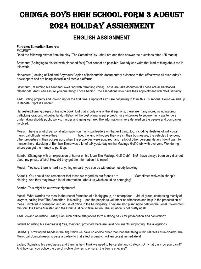 CBHS Form 3 August 2024 Holiday Assignment | PDF | Acid | Hydroxide