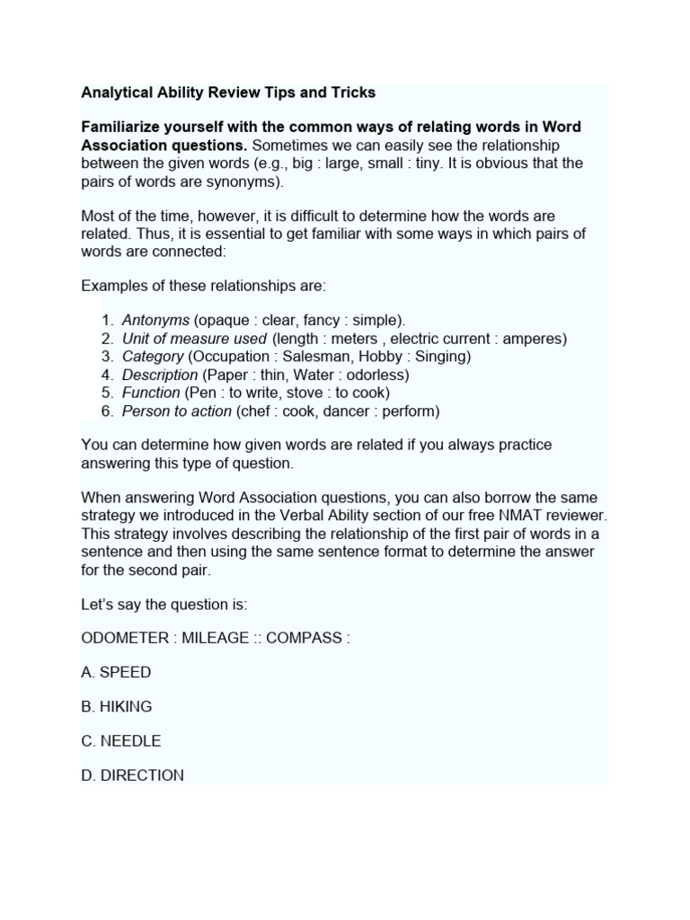 Analytical Ability Review Tips and Tricks | PDF | Numbers | Sequence