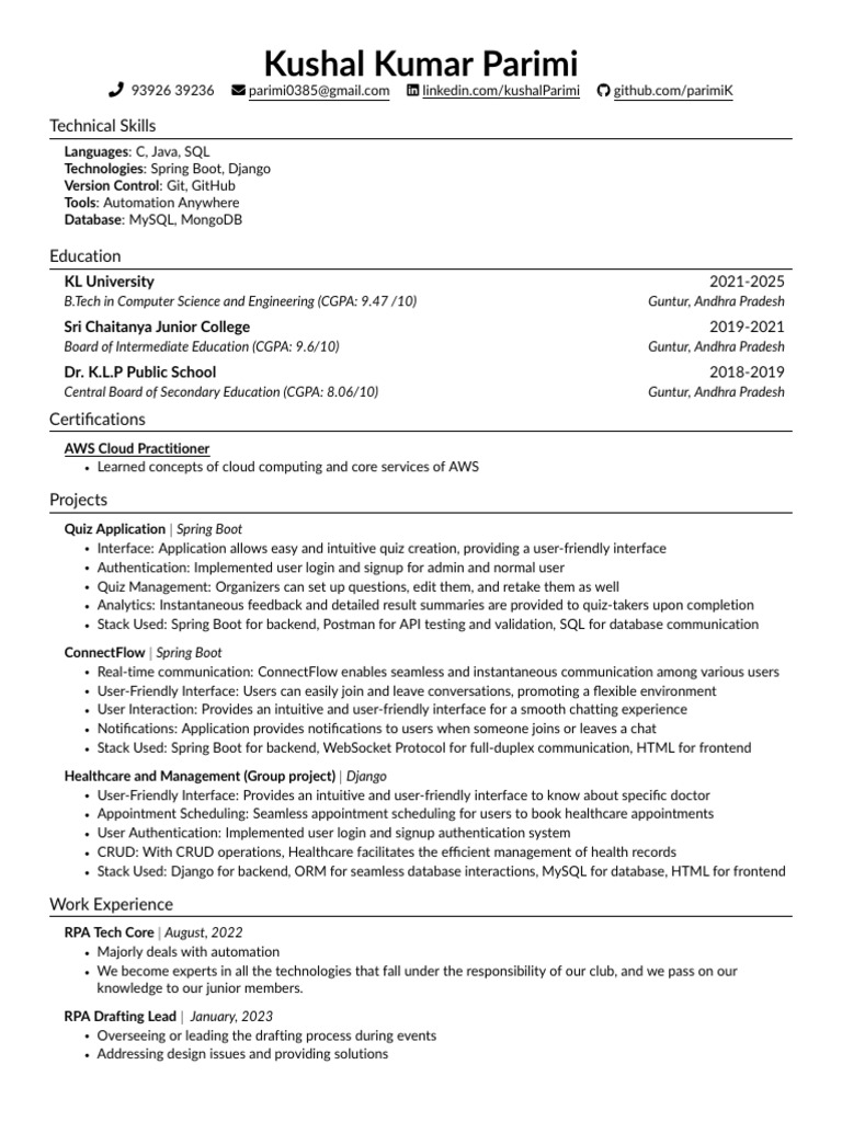 Kushal Resume | PDF | Usability | Databases