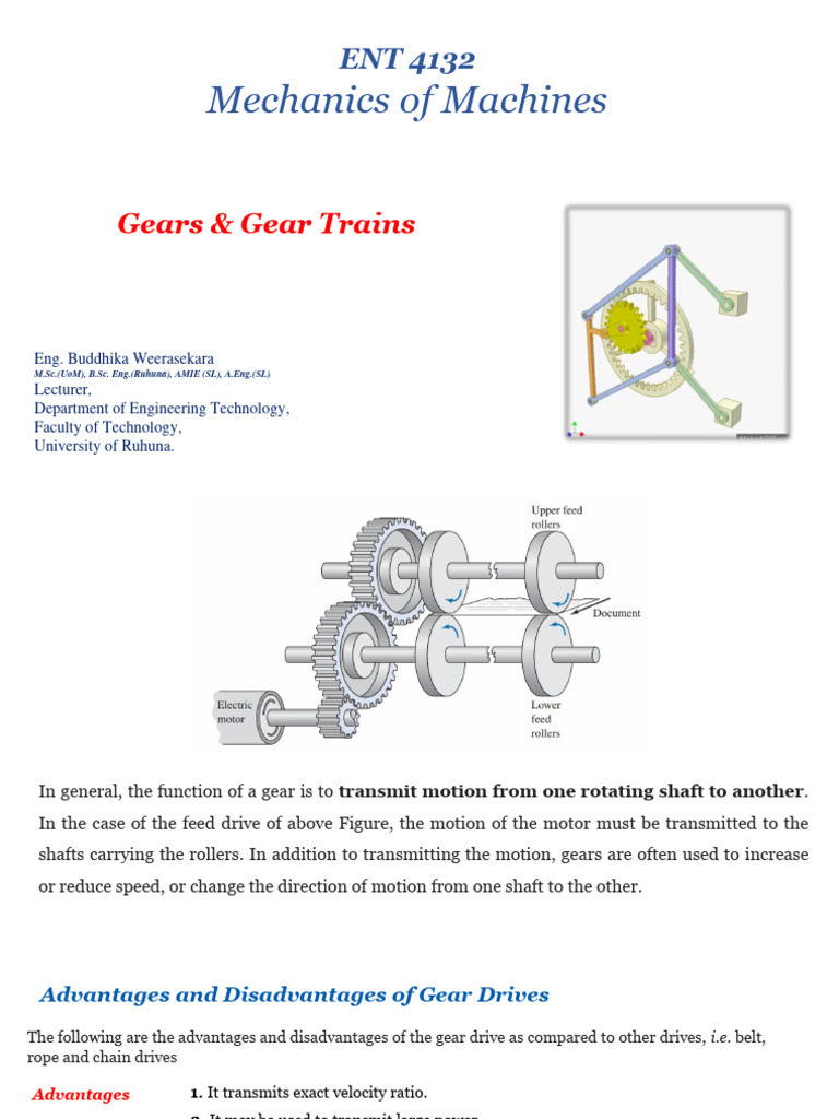 Lecture 07(Gears and Gear Trains) | PDF | Gear | Mechanics