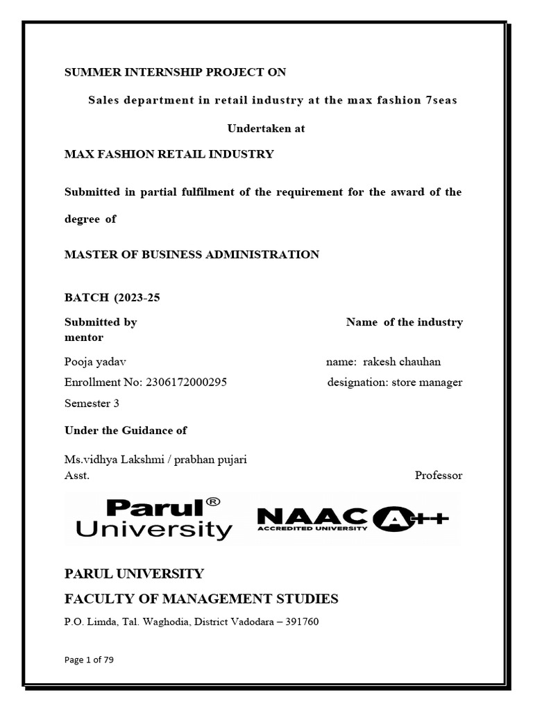 Max Fashion Retail Internship Report | PDF | Trade | Business Process