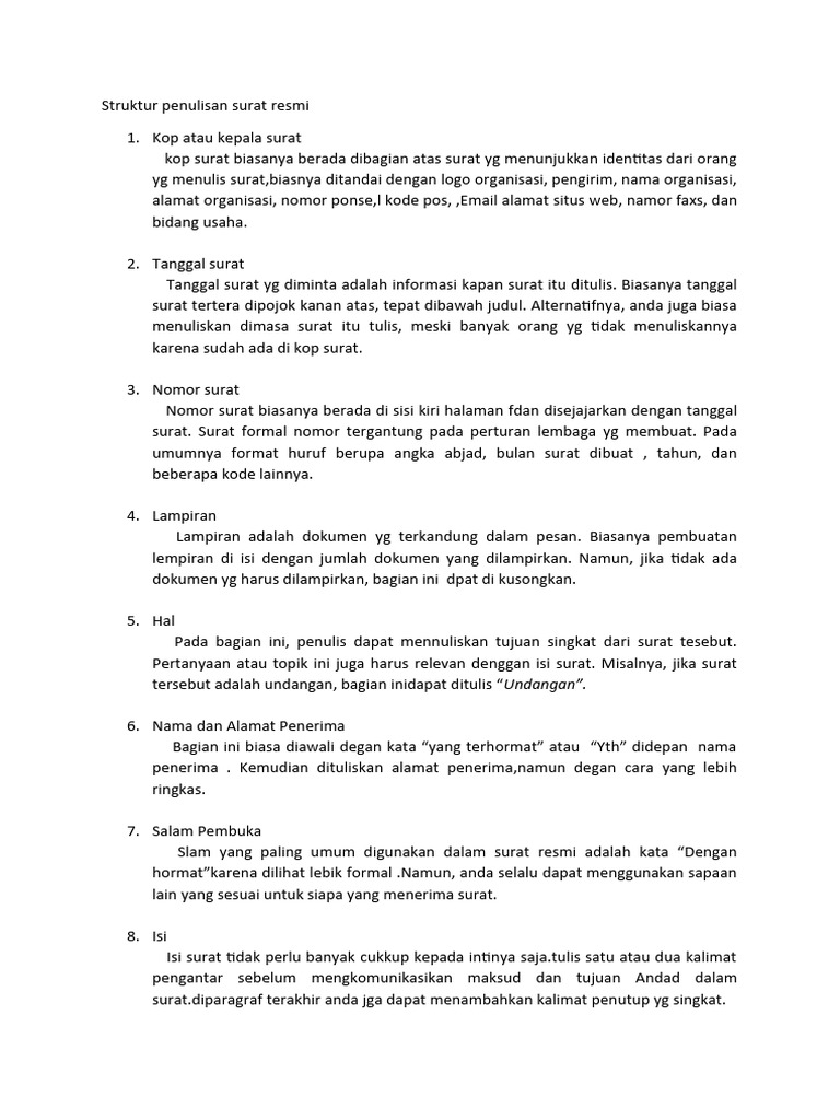 Belajar Struktur Penulisan Surat Resmi Pdf