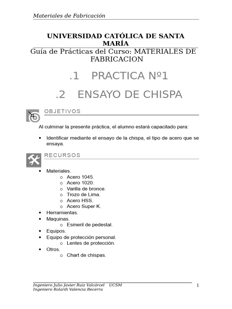Guia 1 Ensayo de Chispa | PDF | Acero | Ciencias fisicas