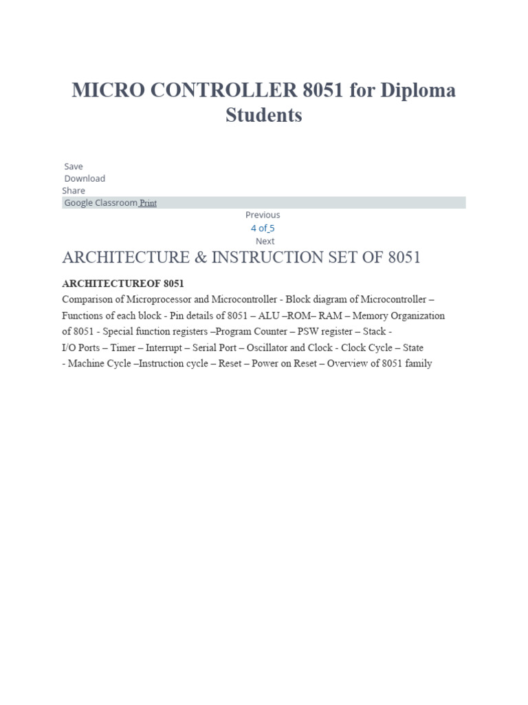 MICRO CONTROLLER 8051 For Diploma Students | PDF | Microcontroller ...