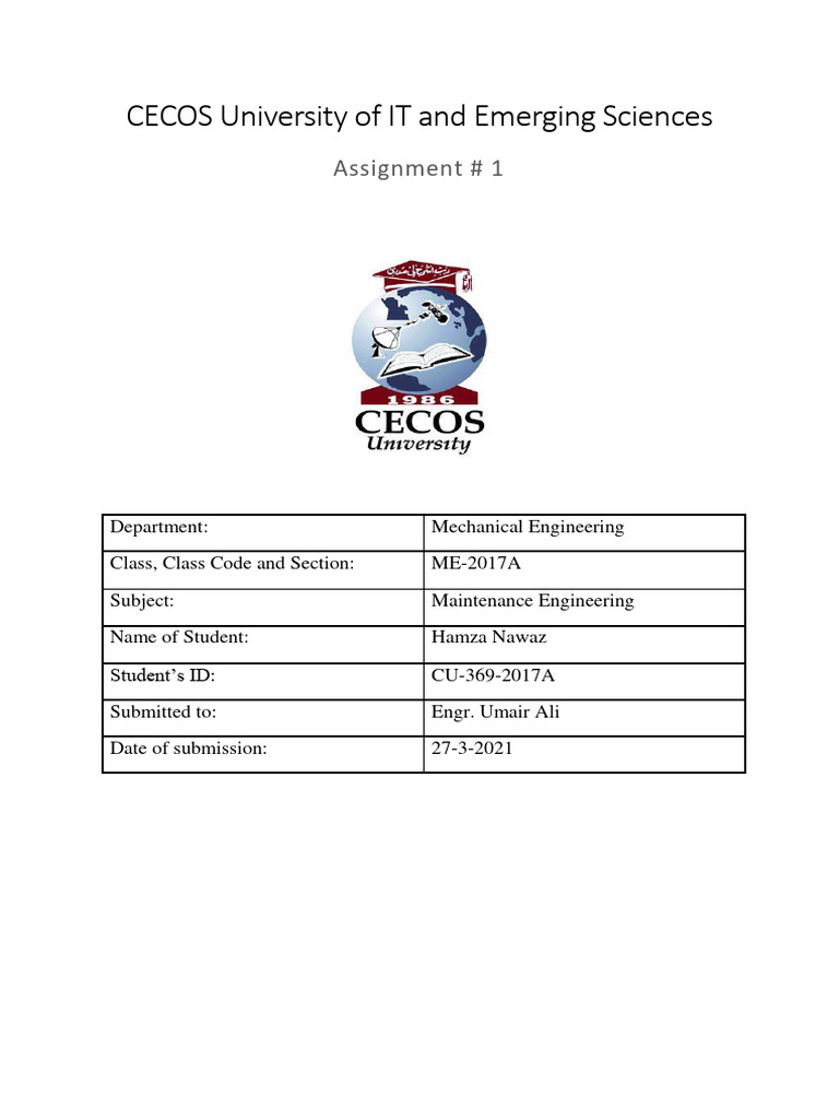 Assignment # 1 CU-369-2017A | PDF | Reliability Engineering | Engineering