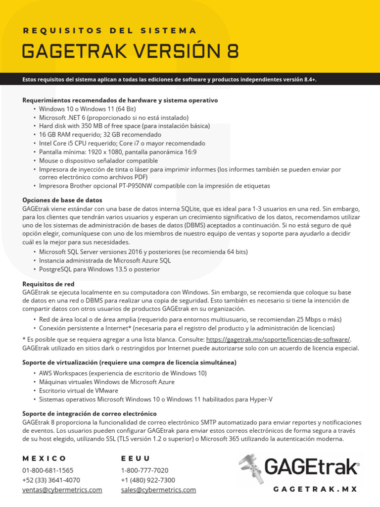 GAGEtrak 8 Requisitos Del Sistema | PDF | Microsoft | Windows 10