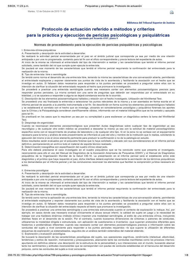 Protocolo Pericias Psicológicas y Psiquiátricas | PDF | Sicología | Memoria
