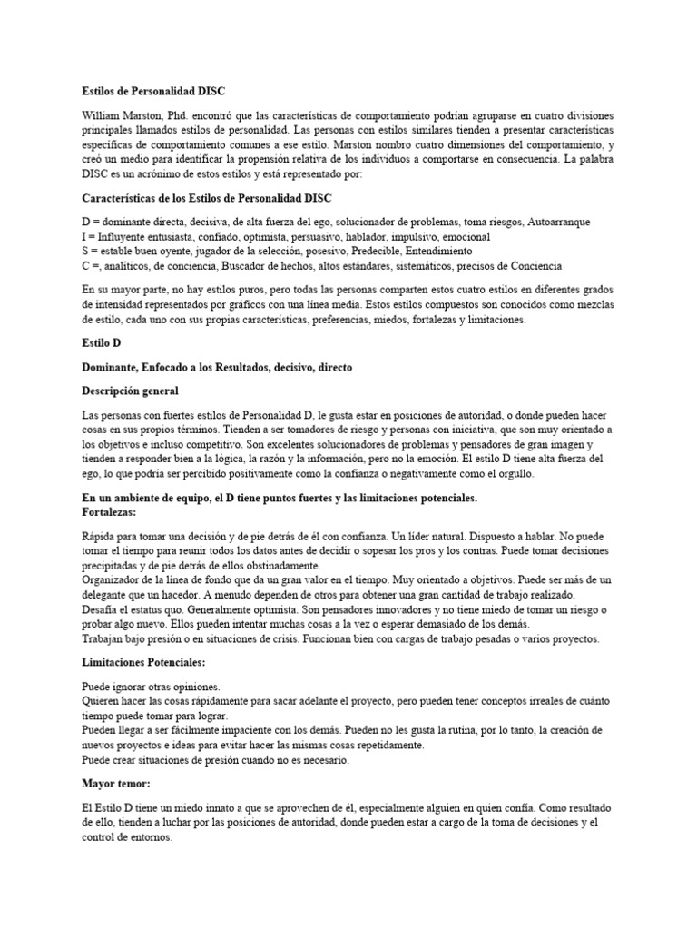 Modelo Disc | PDF | Las emociones | Comportamiento