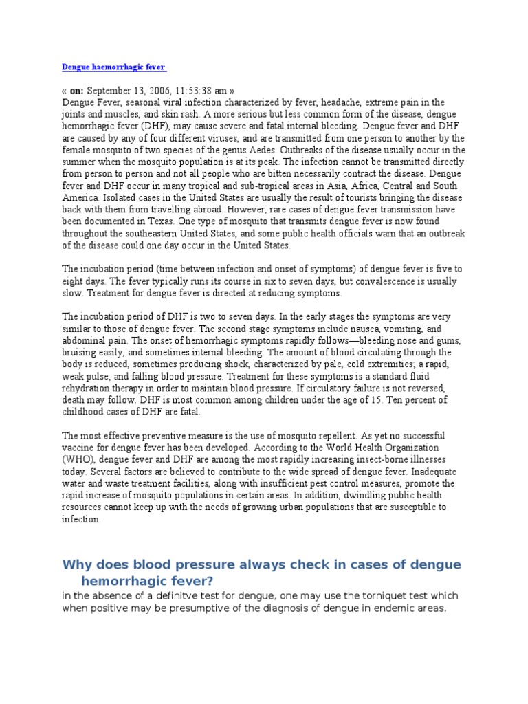 Understanding Dengue Hemorrhagic Fever | PDF | Rtt | Veterinary Medicine