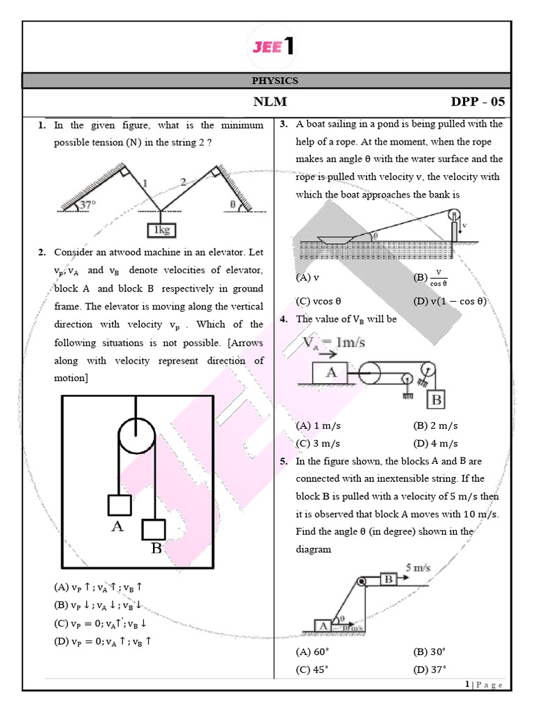NLM DPP - 05: Physics | PDF | Tension (Physics) | Motion (Physics)