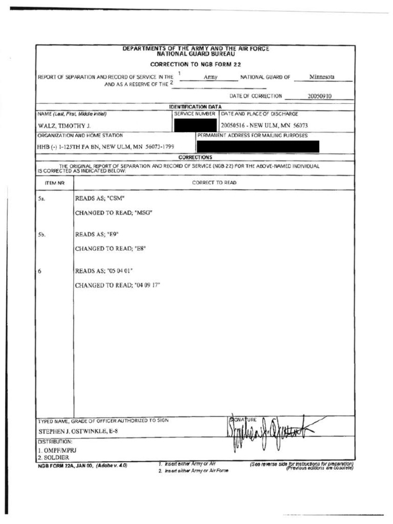 Tim Walz Military Record Correction | PDF