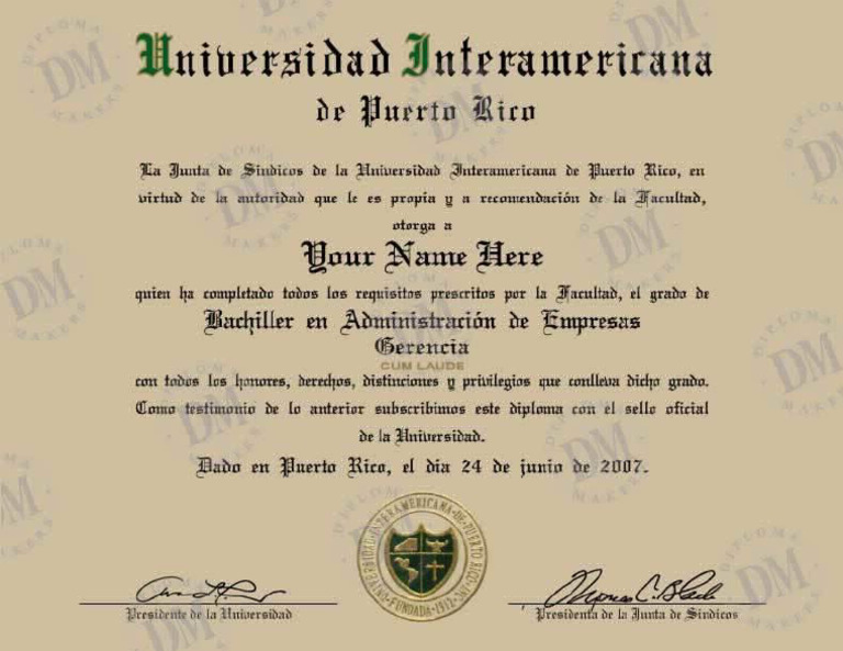 Puerto Rico Fake Diploma Sample Universidad Interamericana | PDF