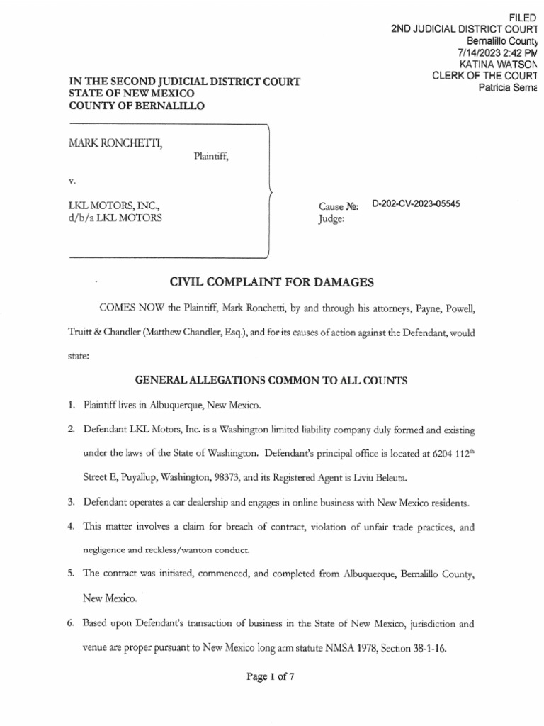 Ronchetti LandRover Lawsuit | PDF