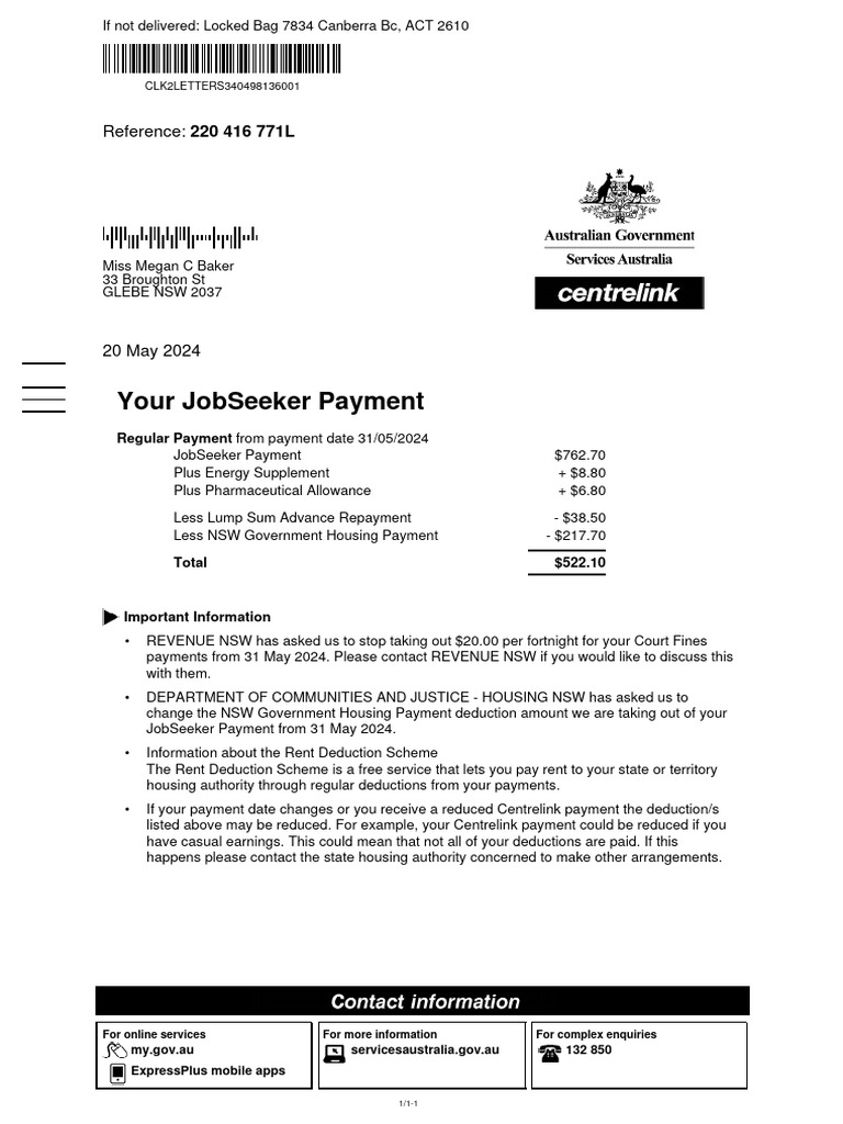 JobSeeker Payment - S340498136 | PDF