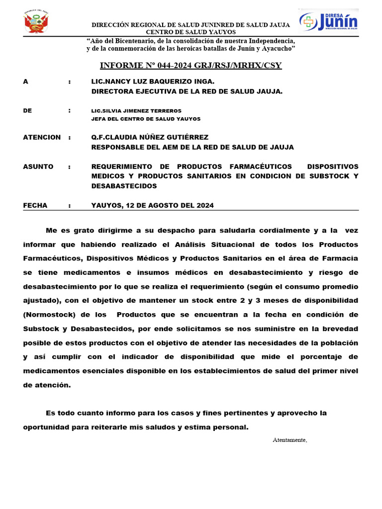Informe #044 Requerimienyo Agosto Silvia | PDF | Farmacéutico | Farmacología
