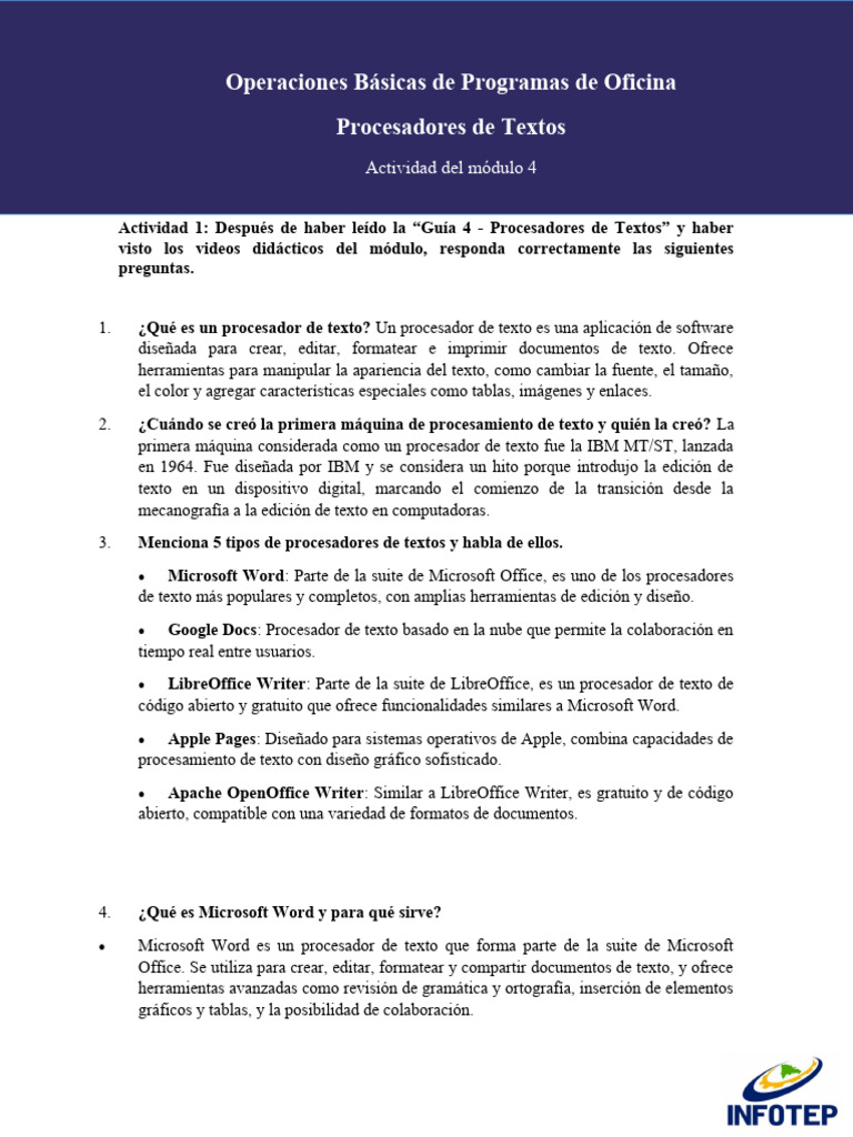 Actividad - Módulo 4 - Curso de Programa de Oficina - Infotep | PDF | Procesador de textos ...