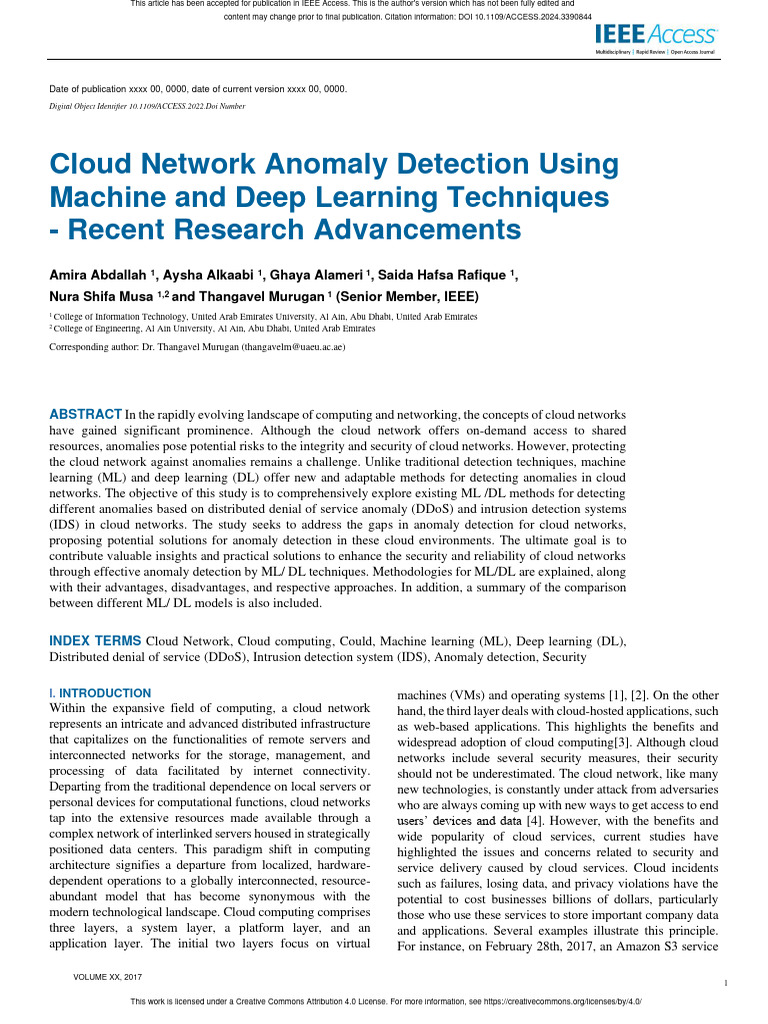 Cloud Network Anomaly Detection Using Machine and | PDF | Machine Learning | Cloud Computing