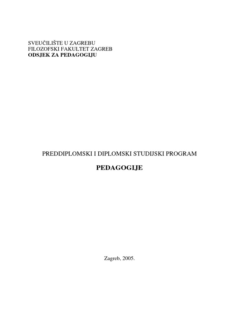 Preddiplomski I Diplomski Studijski Program Pedagogije | PDF