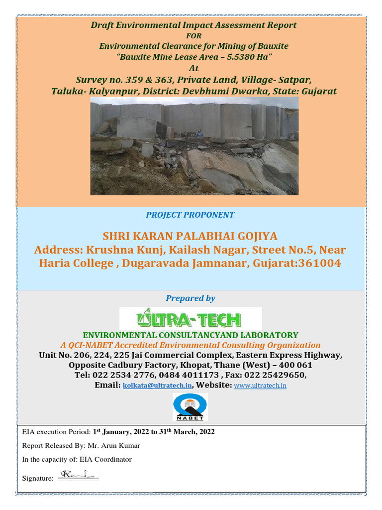 Final Draft EIA Report Bauxite Mining | PDF | Environmental Impact Assessment | Risk