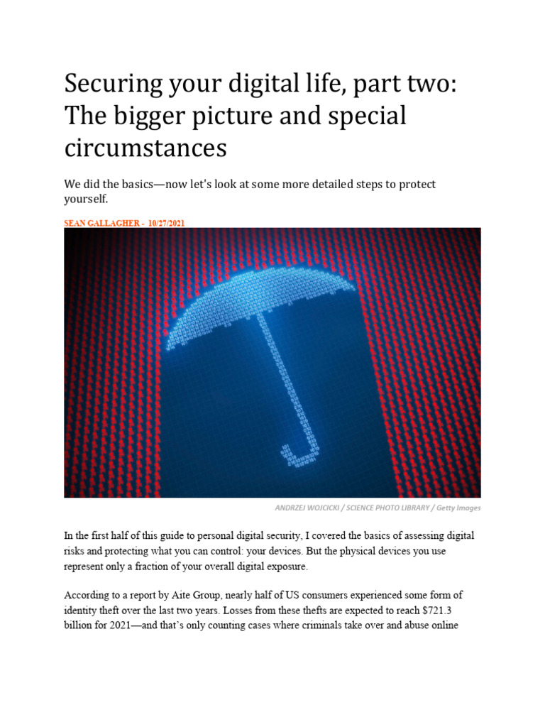 Securing Your Digital Life, Part Two - The Bigger Picture and Special ... Securing Your Digital Life, Part Two - The Bigger Picture and Special ...