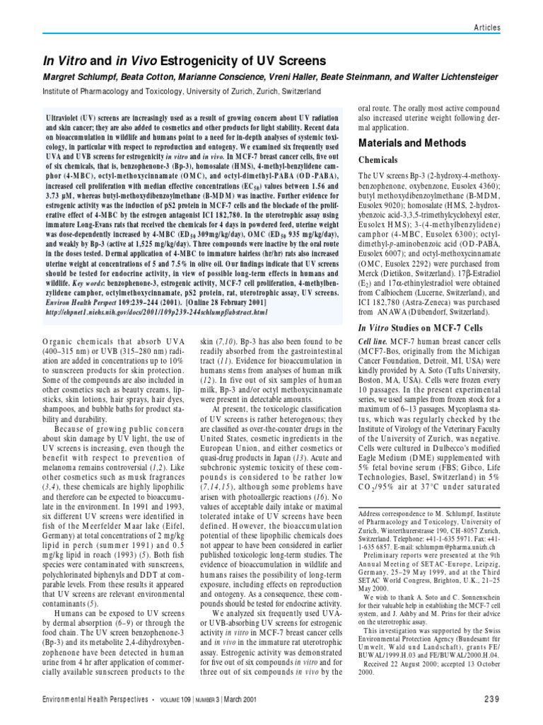 schlumpf-et-al-2001-in-vitro-and-in-vivo-estrogenicity-of-uv-screens | PDF | Ultraviolet | Cosmetics
