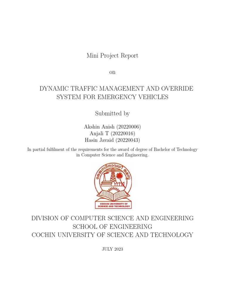 Dynamic Traffic Management and Override System For Emergency Vehicles | PDF | Traffic ...