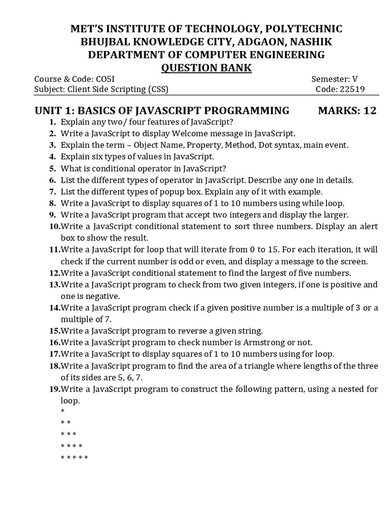 CSS-22519 QB All Chapter | PDF | Java Script | Http Cookie