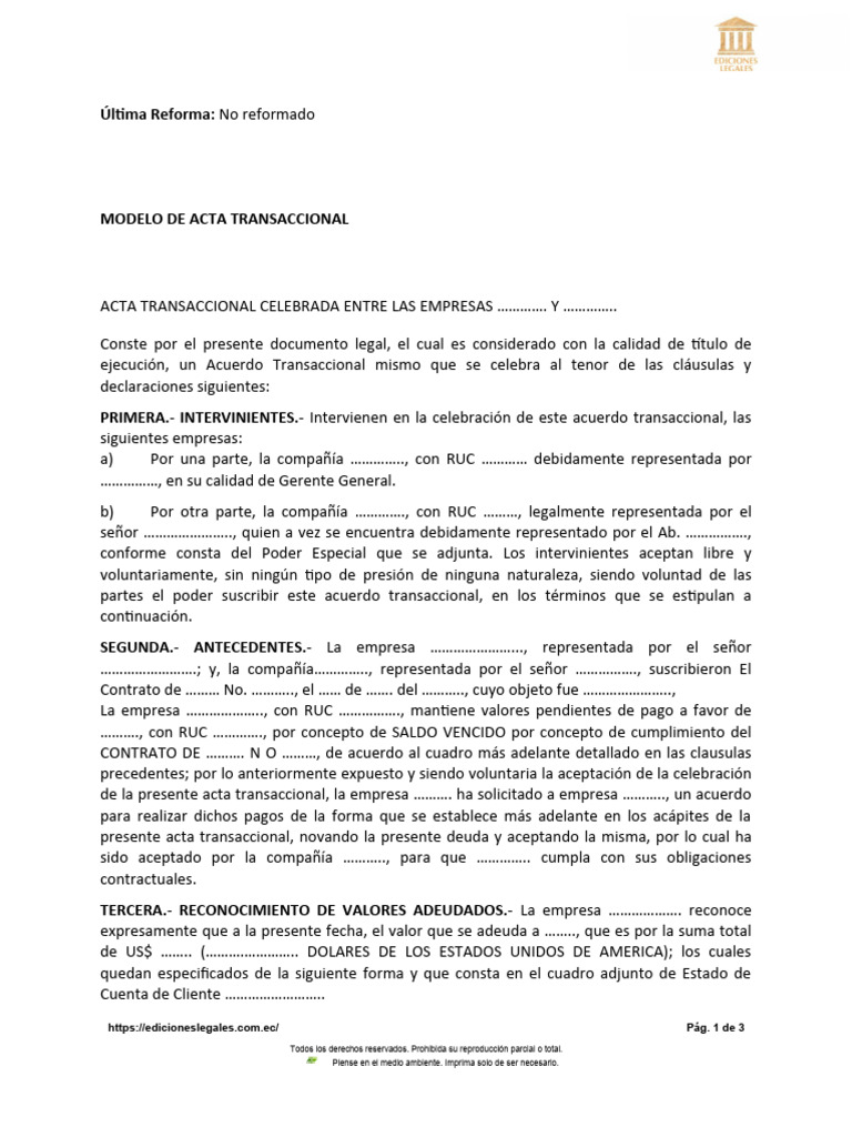 Modelo de Acta Transaccional | PDF | Pagos