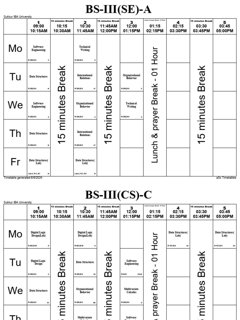 Fall 2024 Timetable W.E.F. 12th August 2024 (CS-SE III) | PDF | Multivariable Calculus | Computing