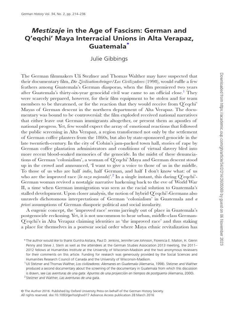 Mestizaje and German-Maya Identity in Guatemala | PDF | Guatemala ...