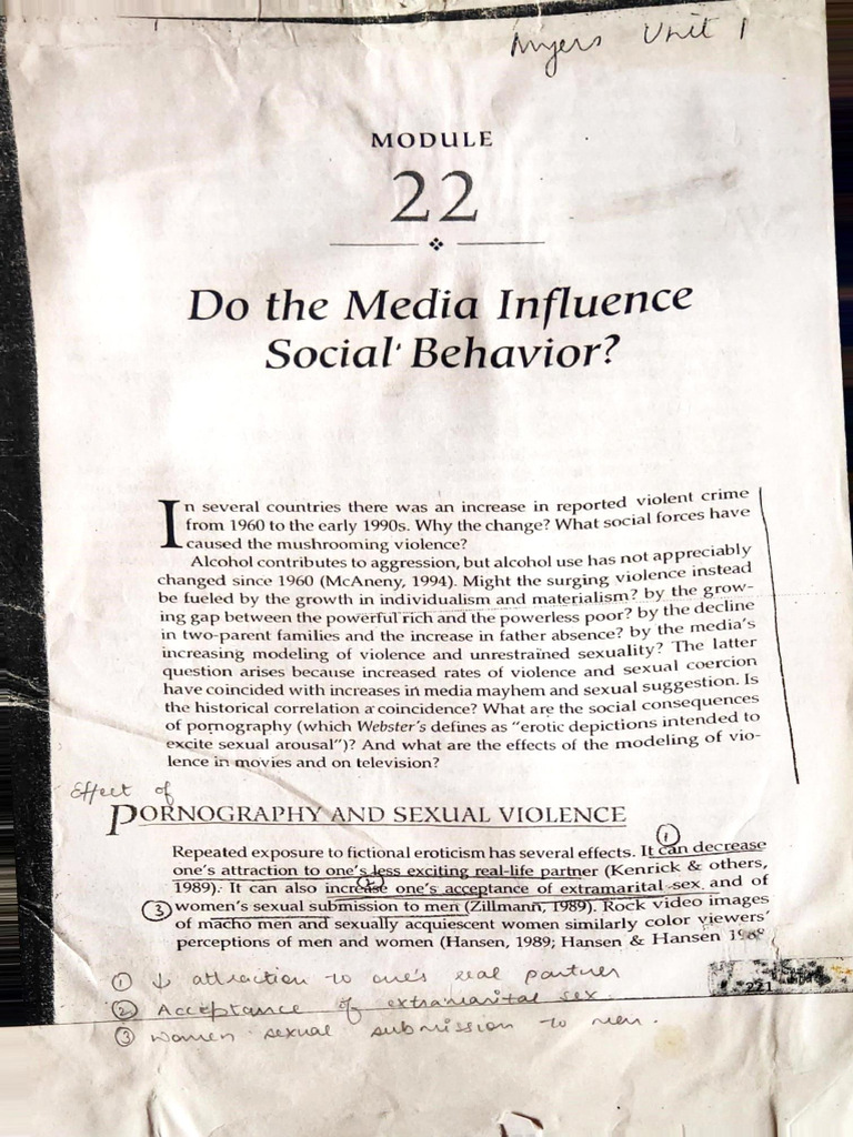 Unit3 - Impact of Media - Violence and Pornography - Distorted Reality ...