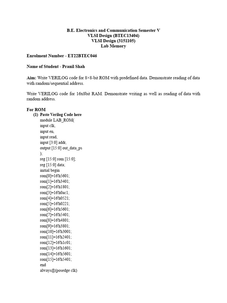 Lab 7 Memory Pdf Read Only Memory Electronic Engineering