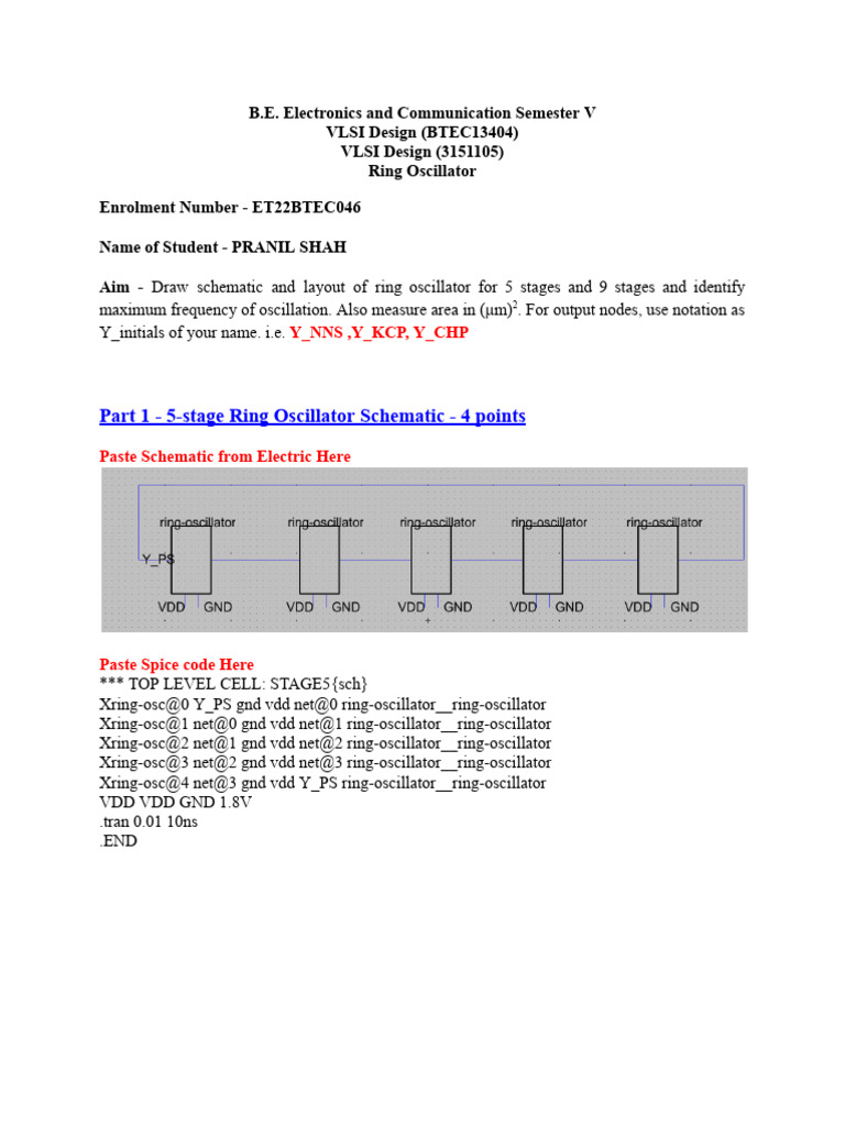 Lab 11 - VLSI Ring Oscillator | PDF | Electronic Oscillator | Hertz