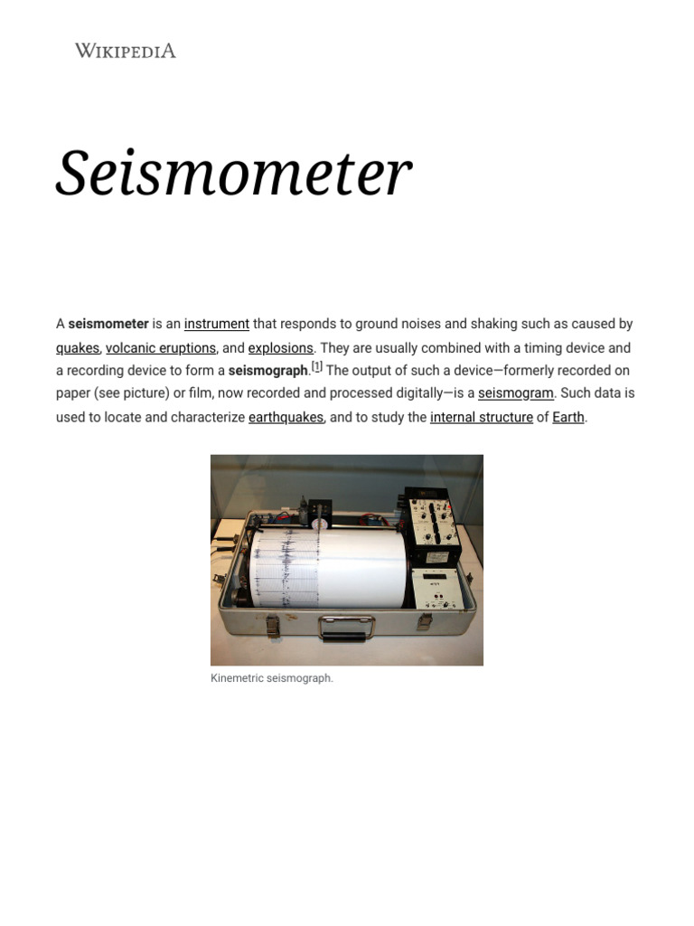 Seismometer - Wikipedia | PDF | Seismology | Geophysics