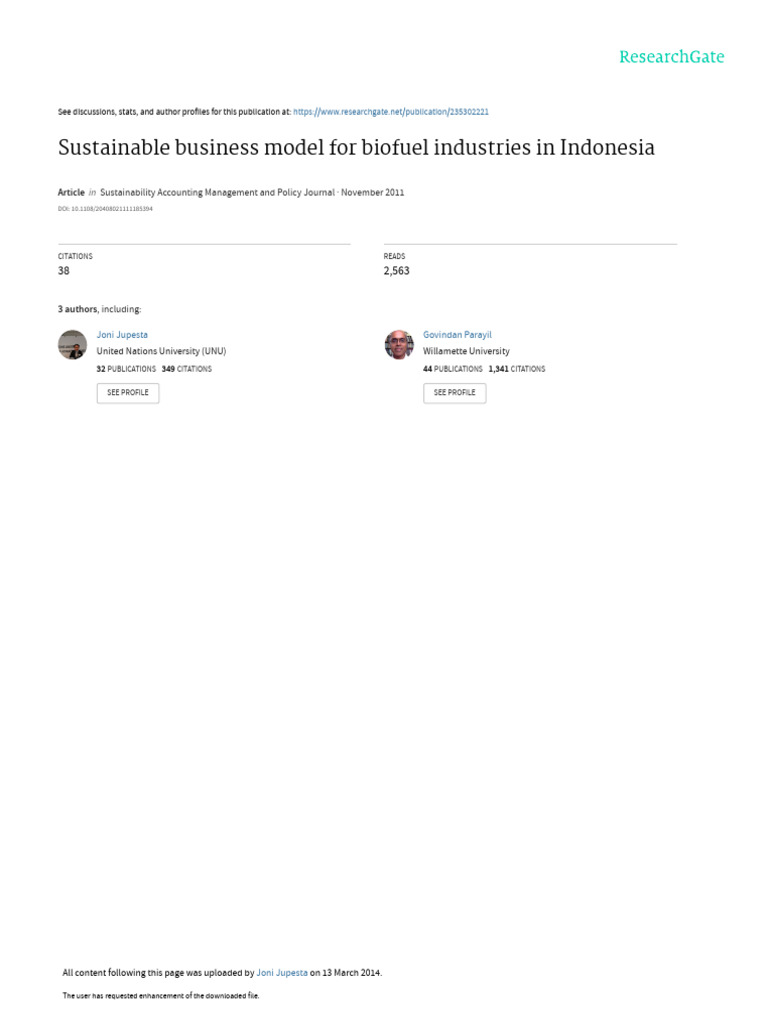 Sustainable Business Model For Biofuel Industries | PDF | Biofuel ...