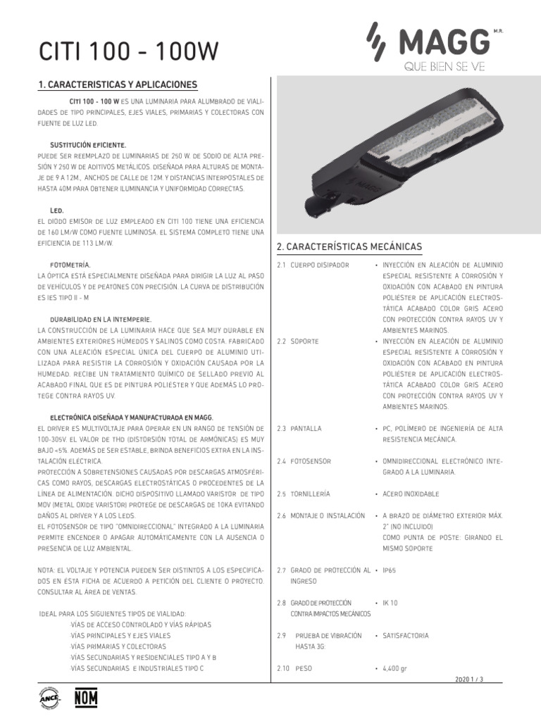 CITI 100 - 100W: 1. Caracteristicas Y Aplicaciones | PDF | Diodo emisor ...