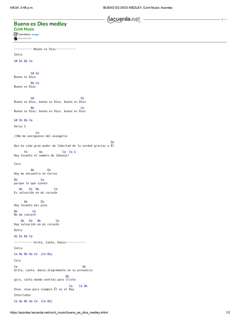 Bueno Es Dios Medley, Ccint Music - Acordes | PDF | Teología | Creencia ...