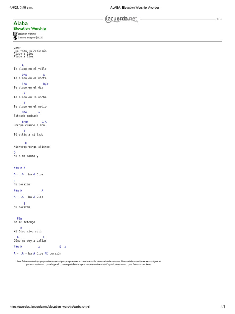 ALABA, Elevation Worship - Acordes | PDF