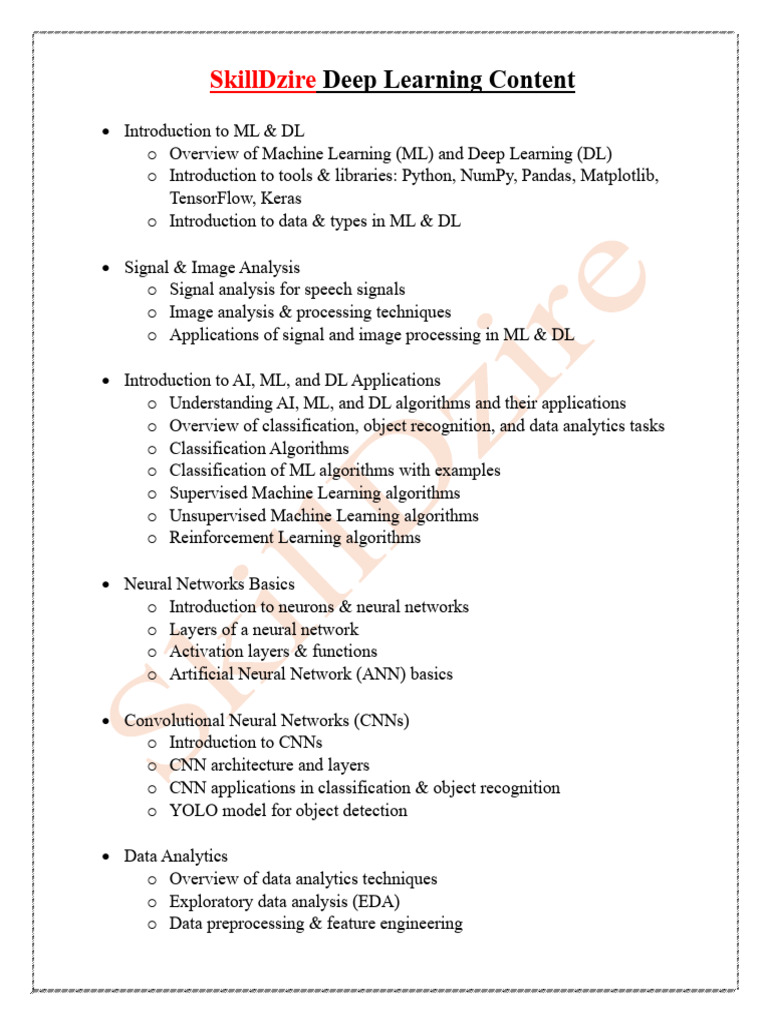 SkillDzire - Deep Learning - Internship Content | PDF | Machine ...