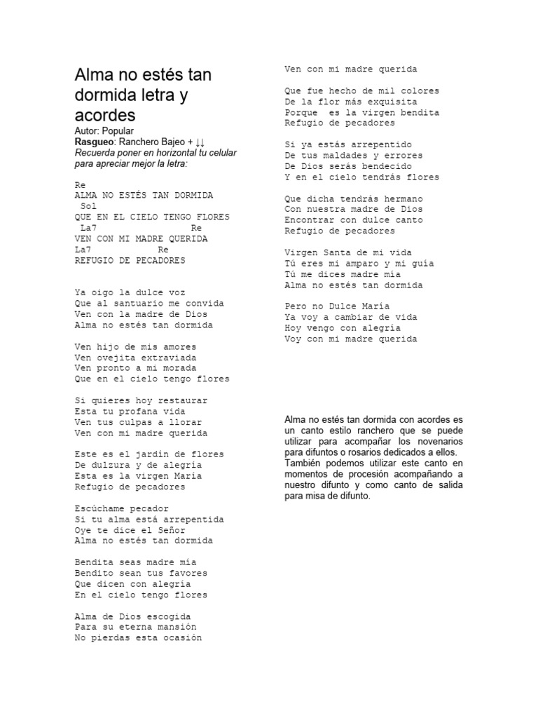 Alma No Estés Tan Dormida: Letra y Acordes | PDF | María, madre de Jesús