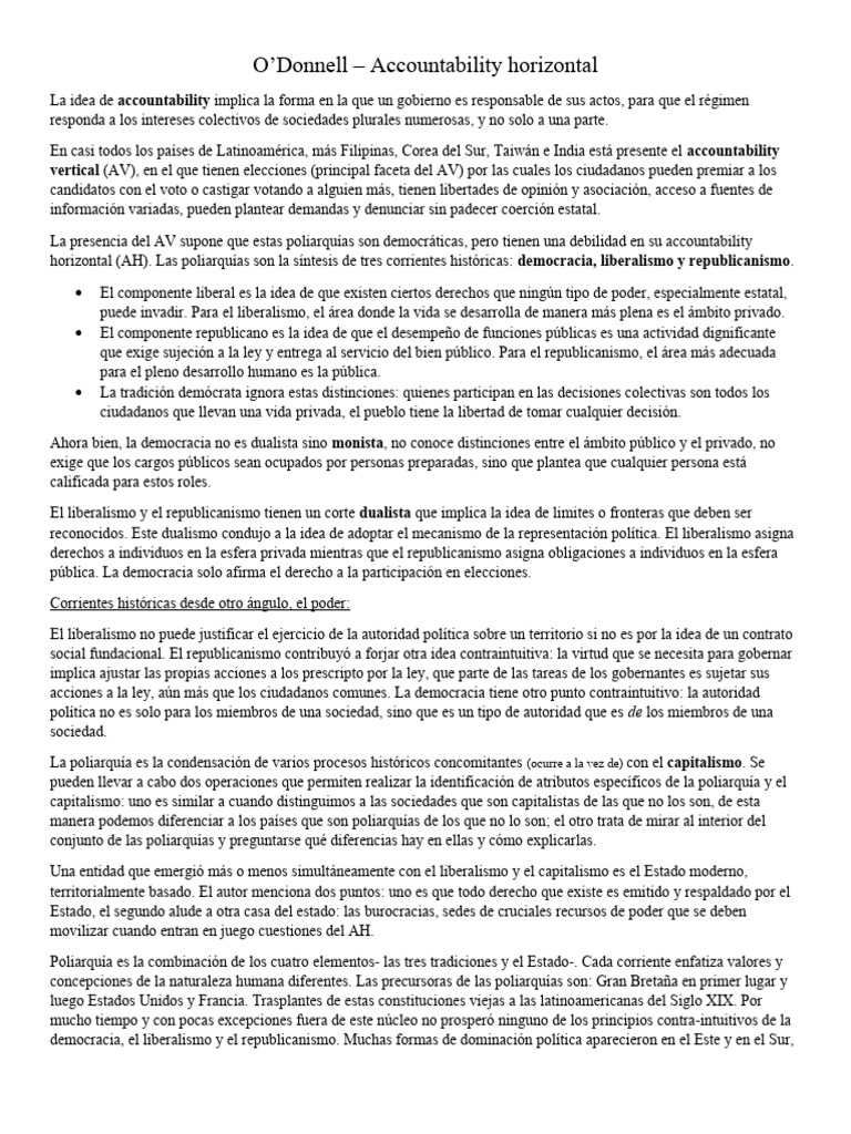 O'Donnell - Accountability Horizontal | PDF | Democracia | Ideologías ...