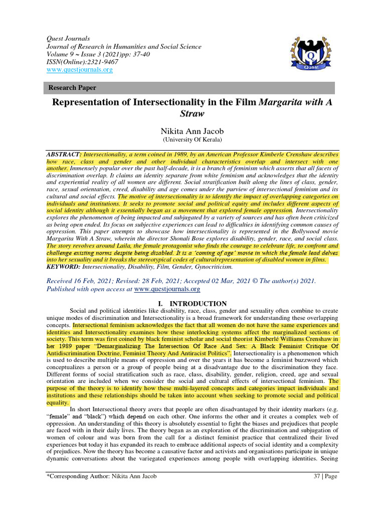 Representation - of - Intersectionality - in - Margarita With A Straw | PDF | Intersectionality ...