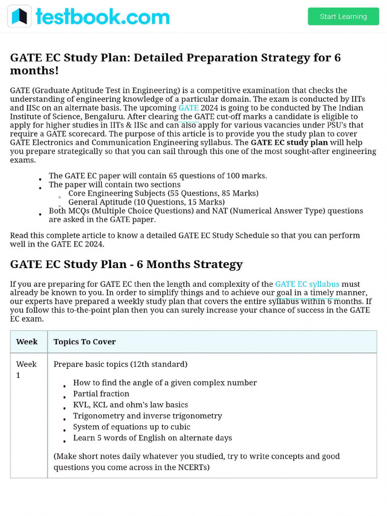 GATE EC Study Plan - Detailed Preparation Strategy For 6 Months! | PDF