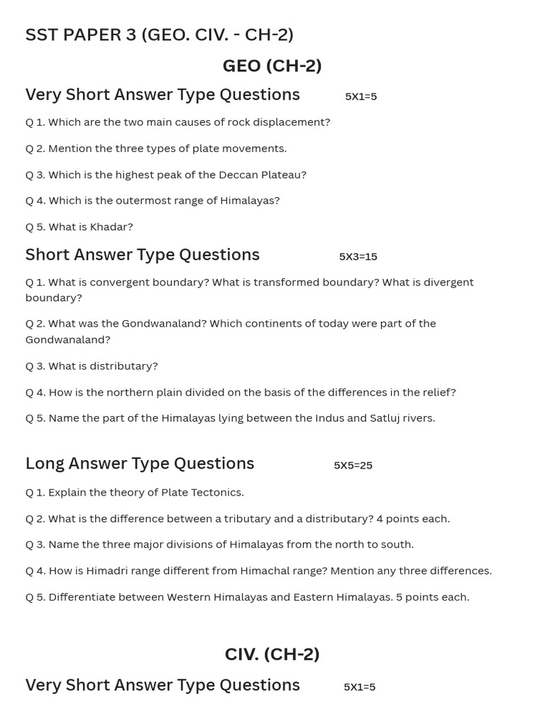 SST Paper 3: Geography & Civics Q&A | PDF | River | Himalayas