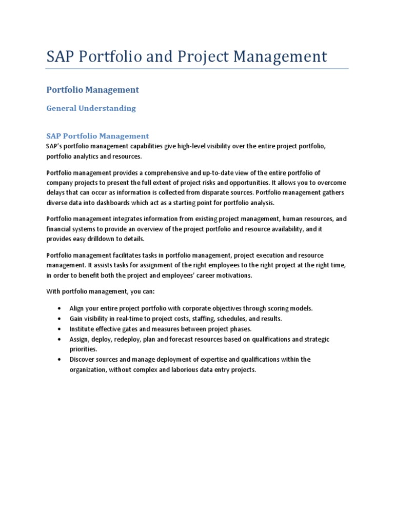 SAP Portfolio and Project Management | PDF