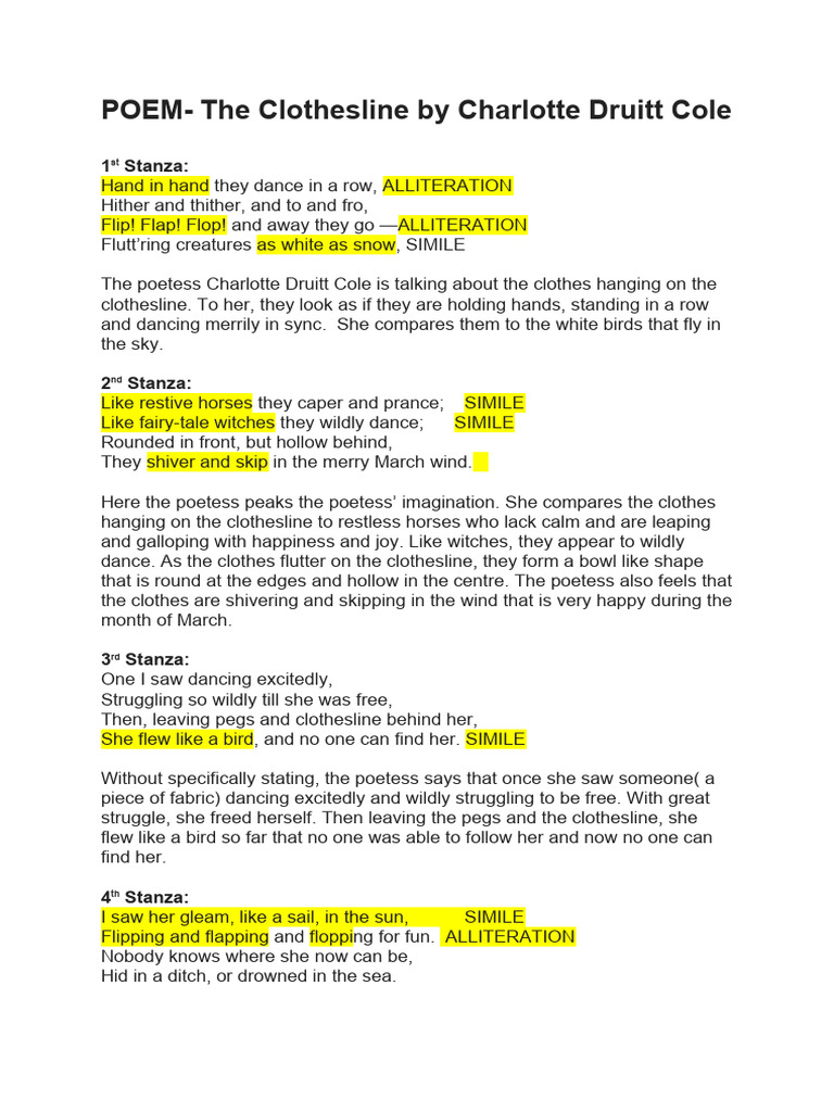 Poem - The Clothesline by Charlotte Druitt Cole | PDF