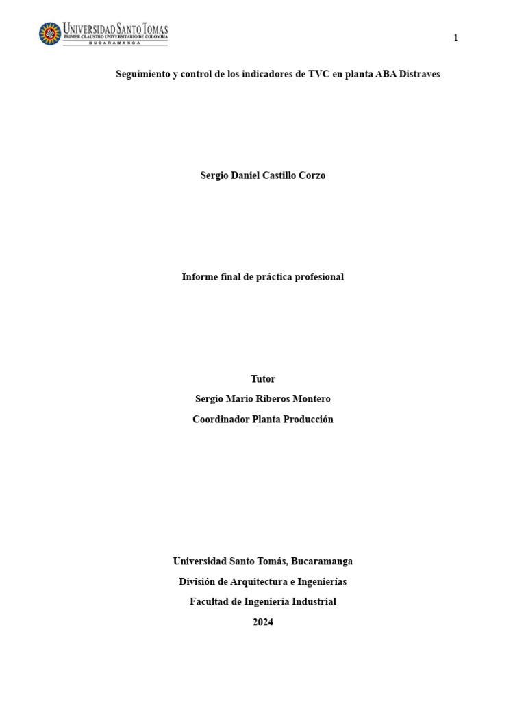 Seguimiento y control de los indicadores de TVC en planta ABA Distraves | PDF | Marketing | Business